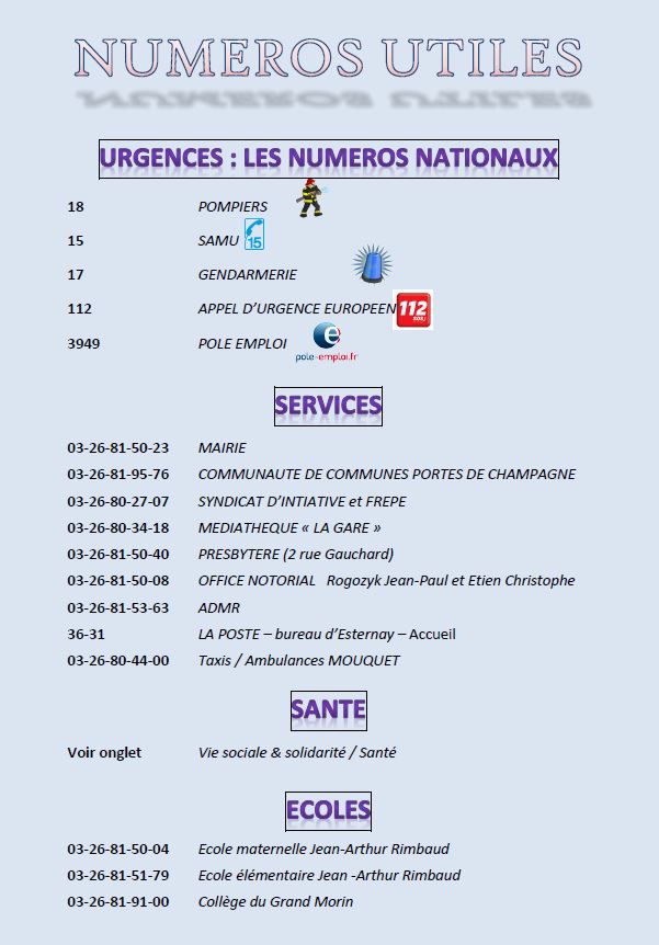 NUMÉROS UTILES | Esternay